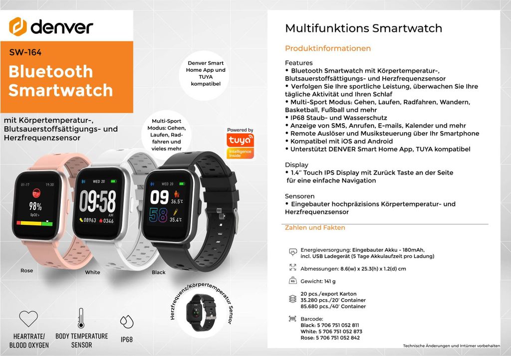Denver Bluetooth Smartwatch SW-164 Weiß | Kaufland.de