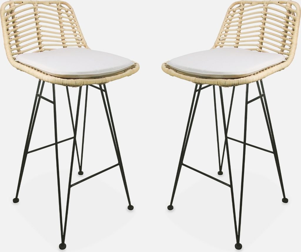 Set di 2 sgabelli da bar in metallo e rattan, 67cm, Marrone