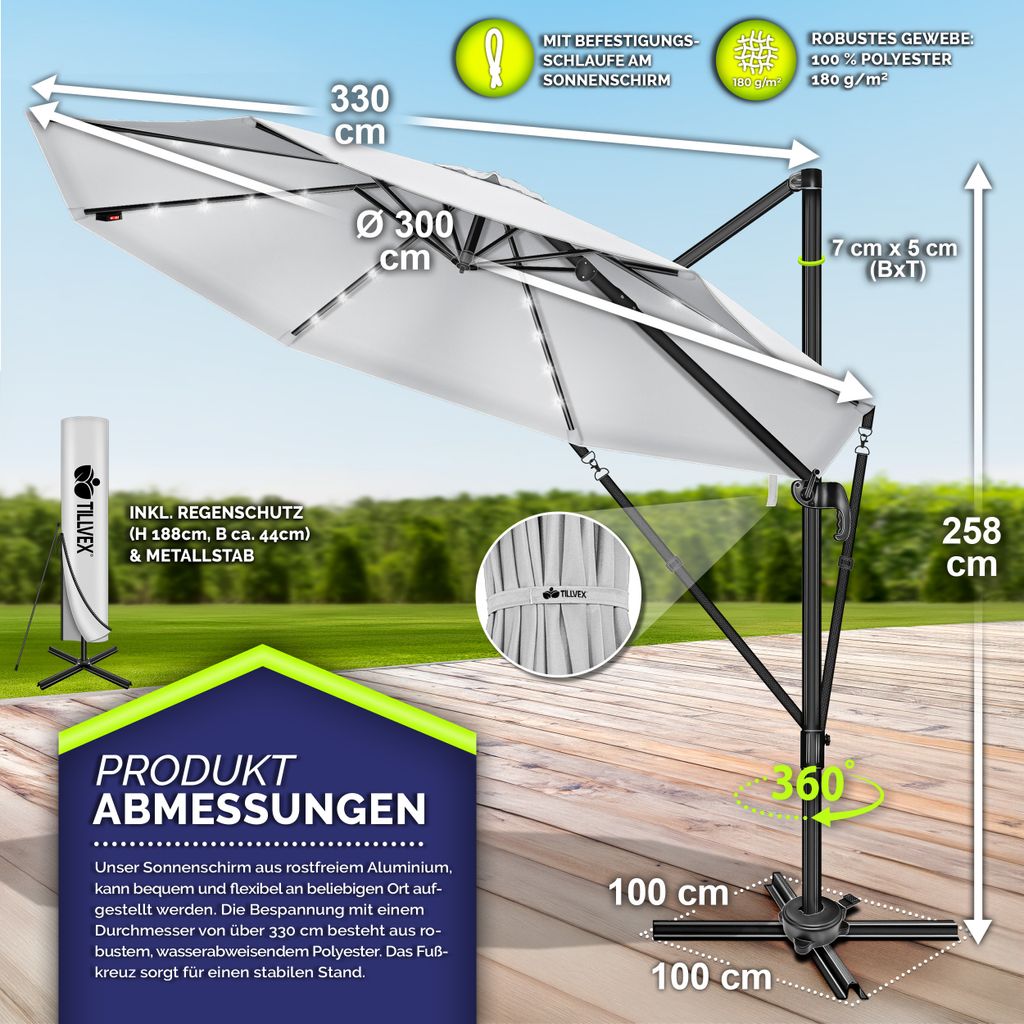 tillvex® Premium Alu Sonnenschirm 330 cm Grau | Kaufland.de