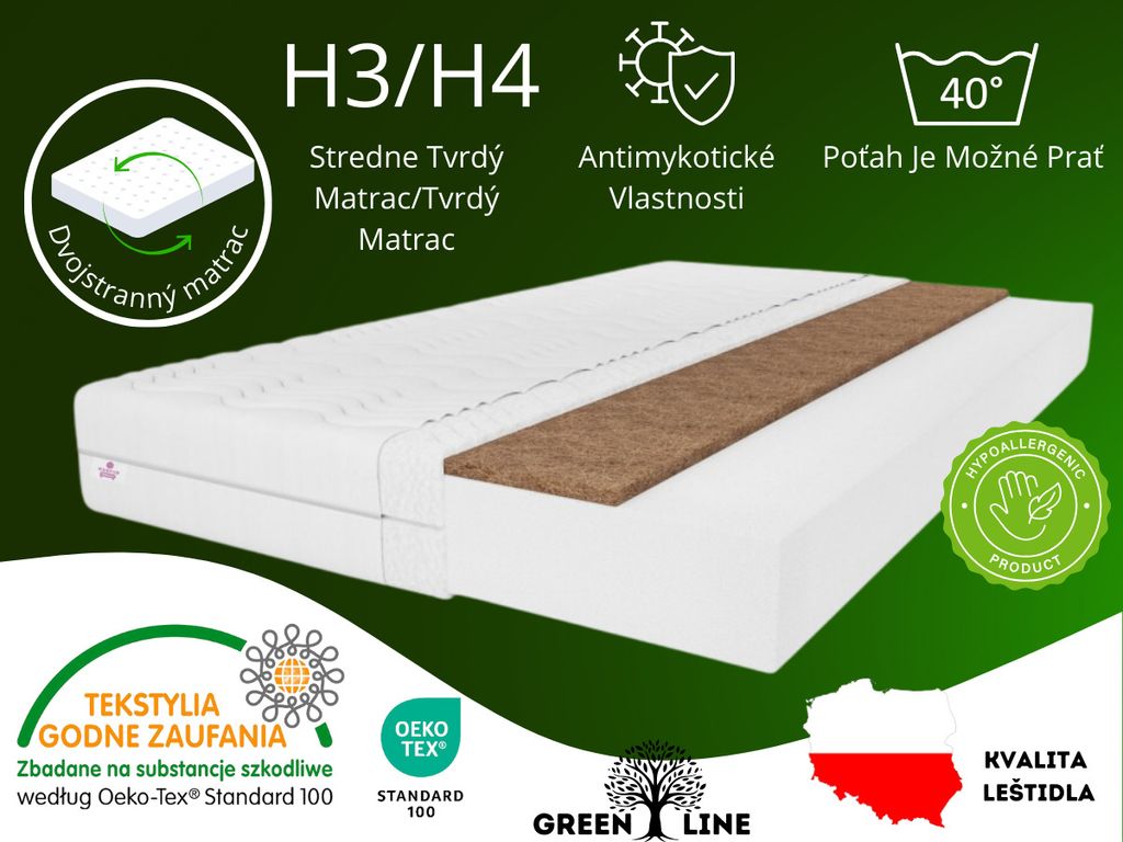 Penový kokosový matrac Coconut Sylver 90x200 cm H3/H4 biely