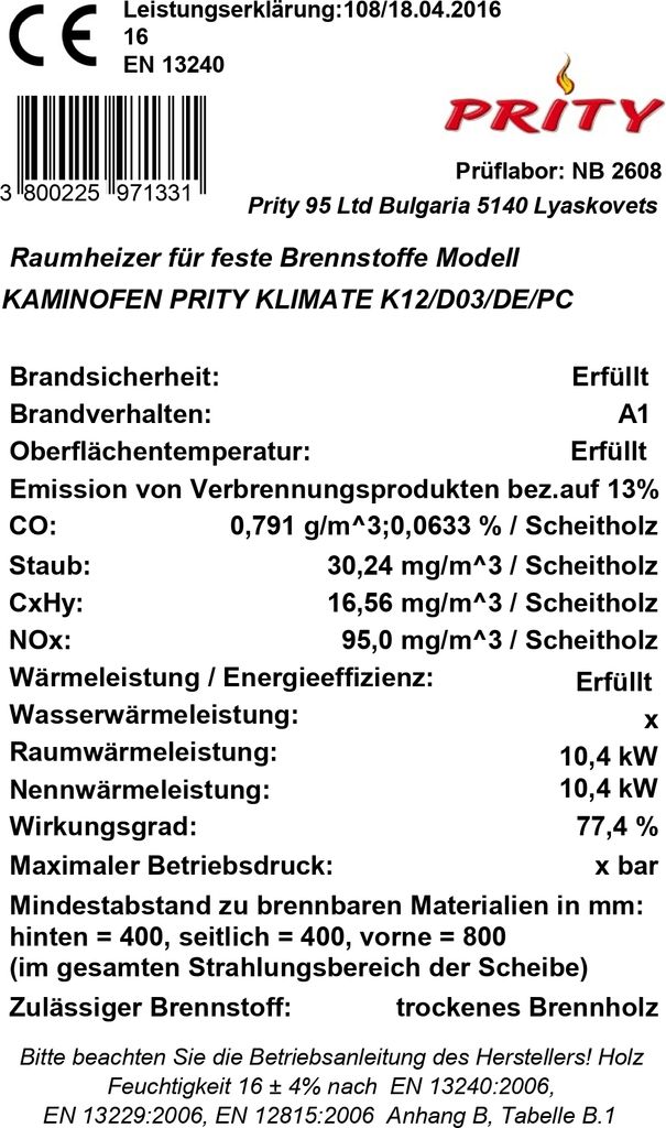 Holzofen Kamin, 10 kW Prity K12 Kaminöfen | Kaufland.de