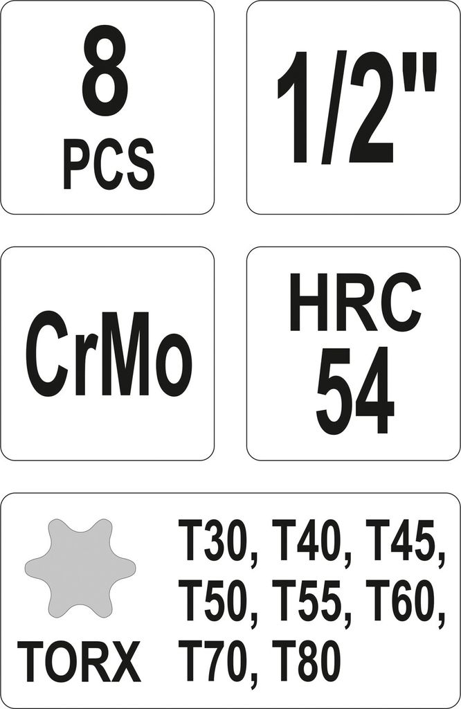 YATO Sada nástavců 1/2" rázové 8 ks T30-T80 | Kaufland.cz