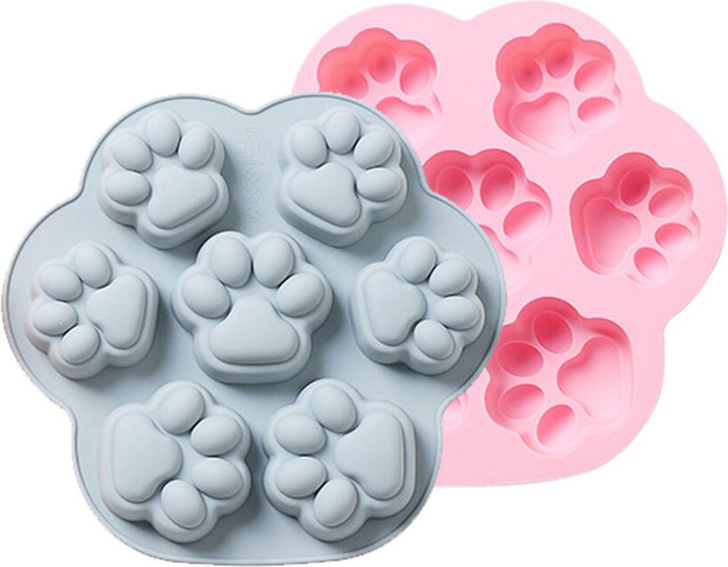 balení 2 silikonových forem na psí tlapky, čokoláda na