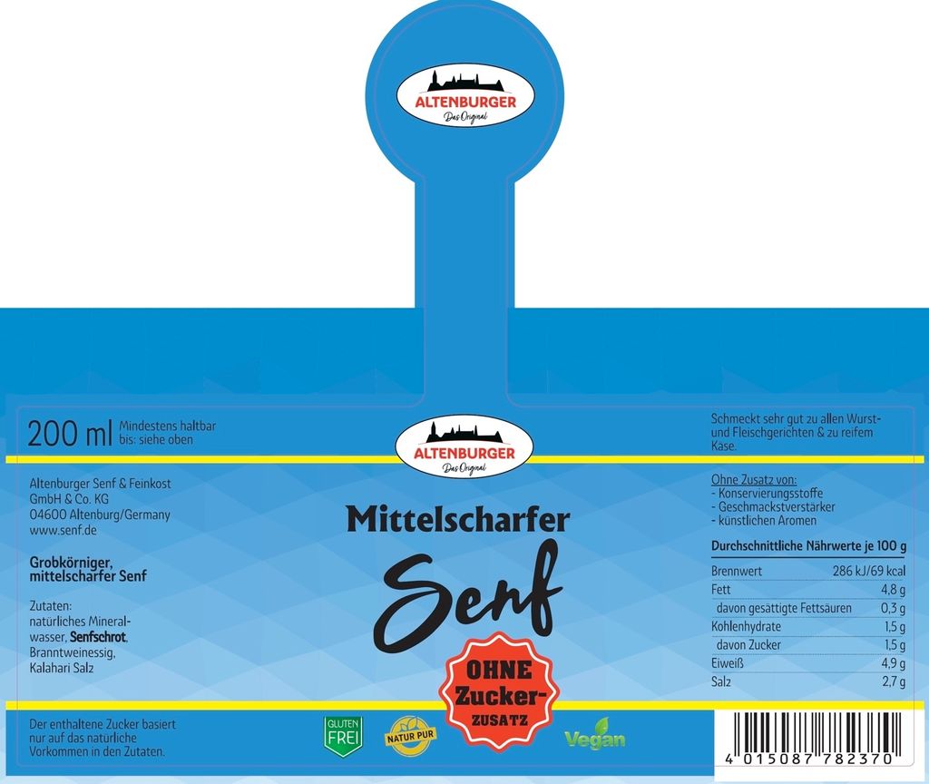 Mittelscharfer Senf OHNE Zuckerzusatz, 200 ml | Kaufland.de