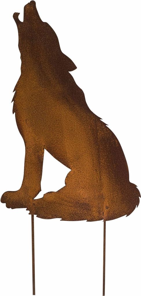 Edelrost Gartenstecker Wolf 74 cm Rost Gartendeko Metall