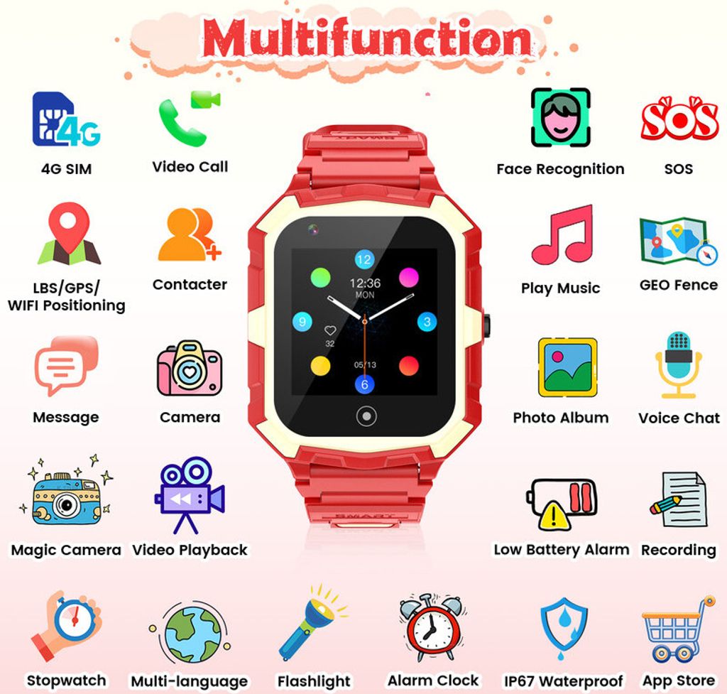 (Red) T32 4G Smartwatch pro děti, telefonní | Kaufland.cz