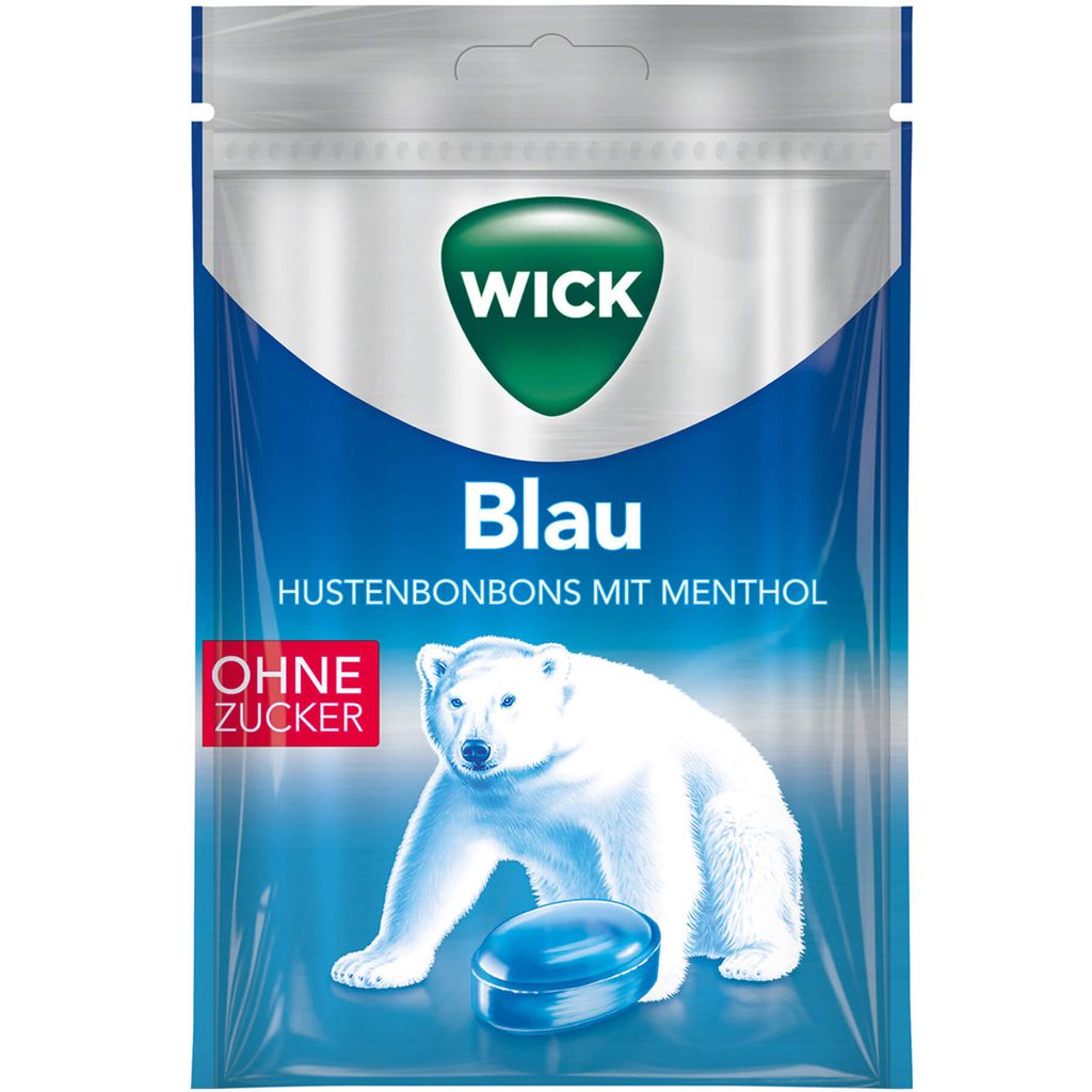 WICK Blue Menthol pastilky na hrdlo bez cukru s čistým