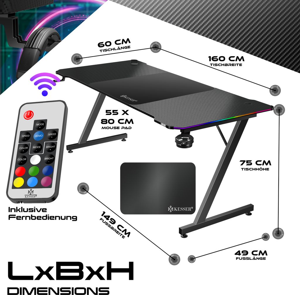 KESSER® Gaming Tisch LED | Z-Form Gamer | Kaufland.de
