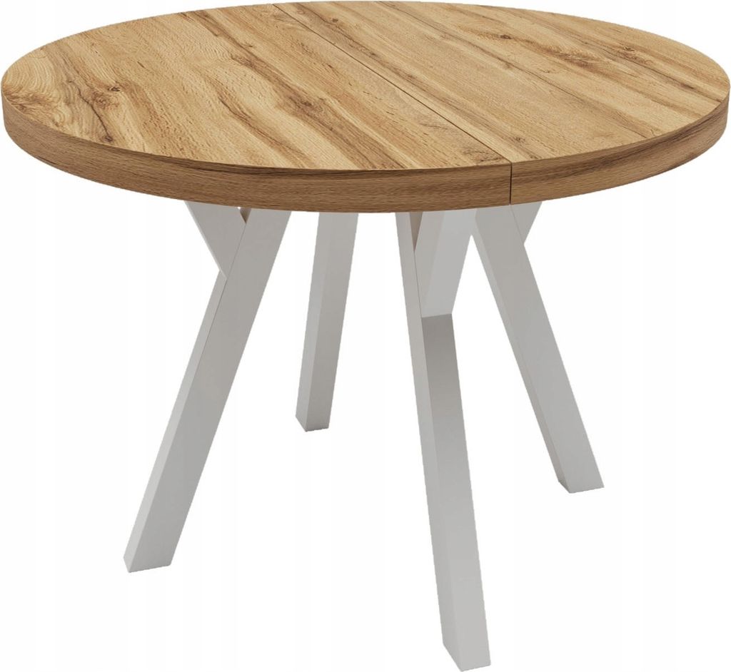 Okrúhly stôl biely + dub WOTAN v rozloženom stave Ø100