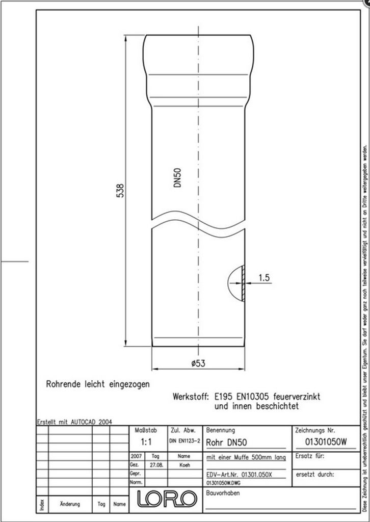 LORO-X-pipe 01301. DN 50x500mm, s 1 nátrubkem | Kaufland.cz