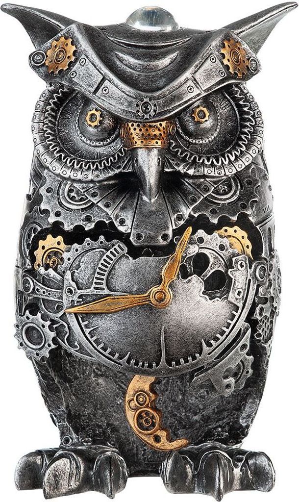 GILDE Skulptur Steampunk Owl Kunstharz silberfarben 37044
