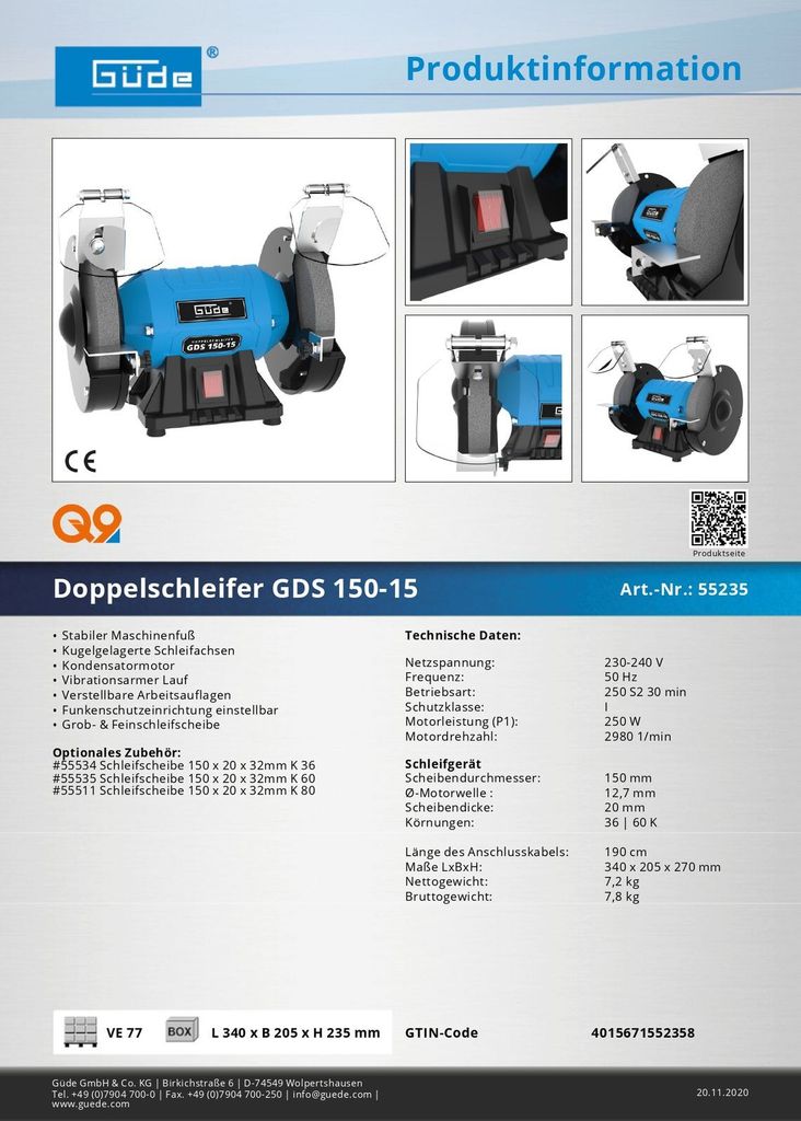 Dvojitá bruska Güde Brusný stojan GDS 150-15 | Kaufland.cz