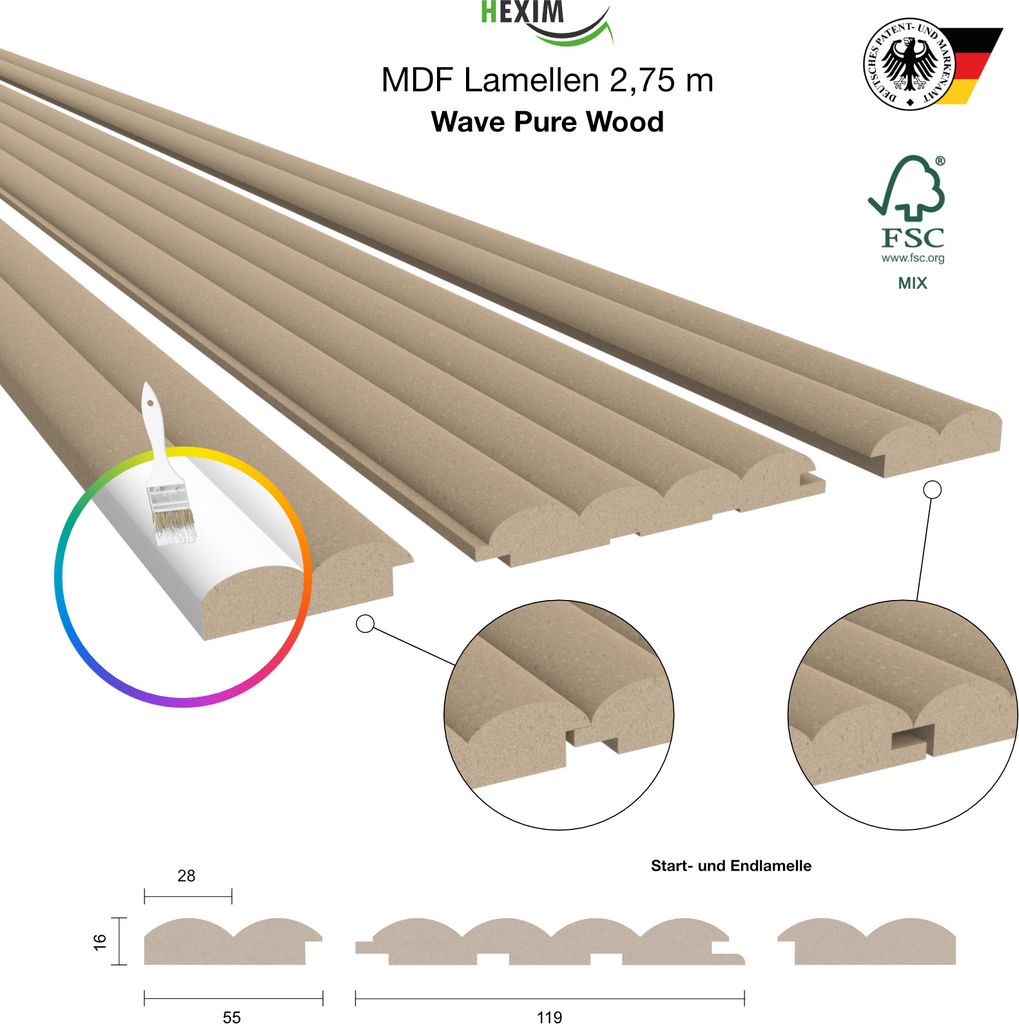 WAVE Lamellen 2,75m HEXIM - MDF Holz | Kaufland.de