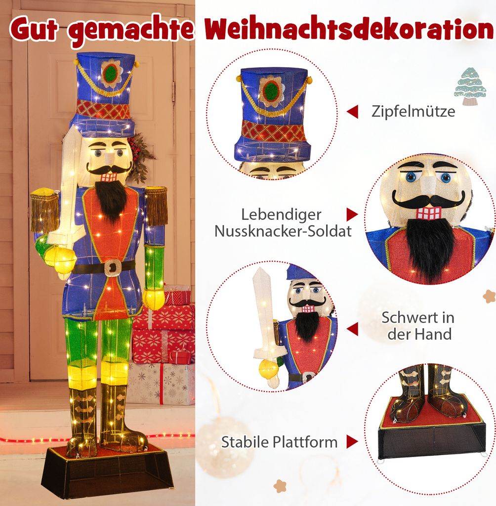 COSTWAY 184cm vianočná figúrka luskáčika XXL, | Kaufland.sk