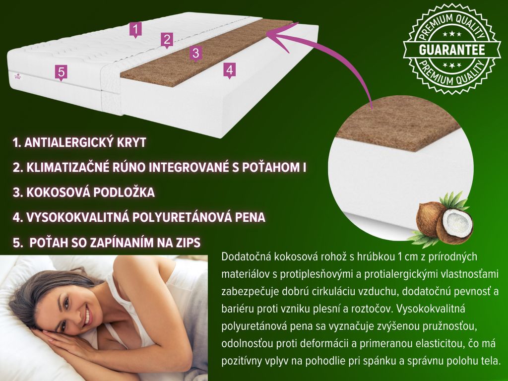 Penový kokosový matrac Coconut Sylver 180X200 | Kaufland.sk