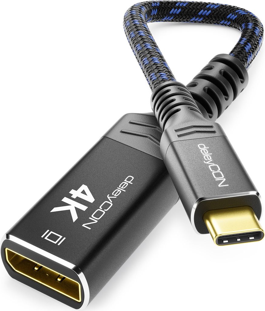 deleyCON 4K USB-C auf DisplayPort Adapter - 4K@60Hz Schwarz