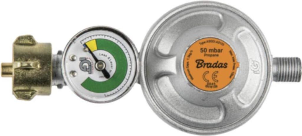 BRADAS Regulátor tlaku plynu 50mbar, 1,5kg/h s manometrem,