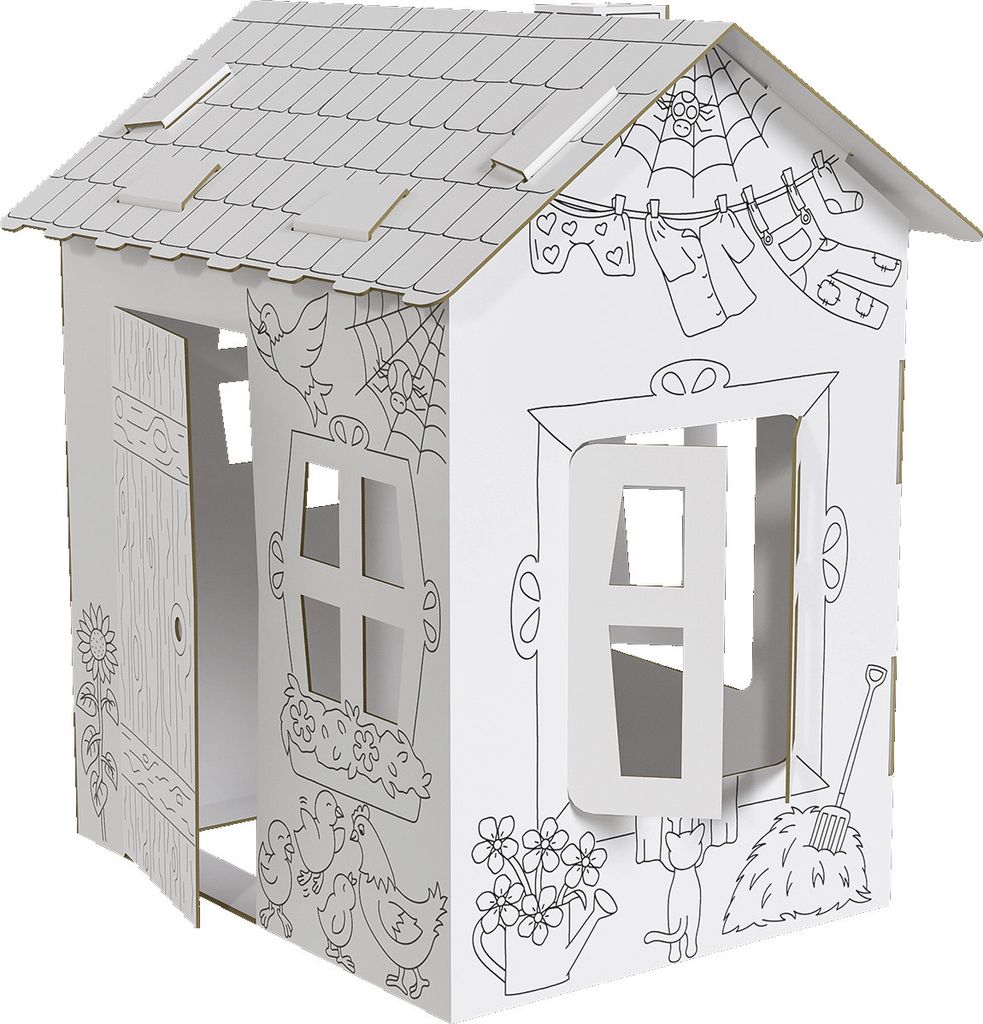 Spielhaus aus Pappe Landhaus Haus aus Karton für Kinder zum