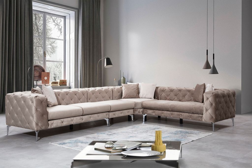 Hanah Home, Como Corner Right - Beige, Ecksofas, Beige,