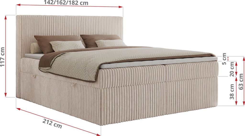 MKS MEBLE Boxspringbett 180x200 Beige Cord, | Kaufland.de