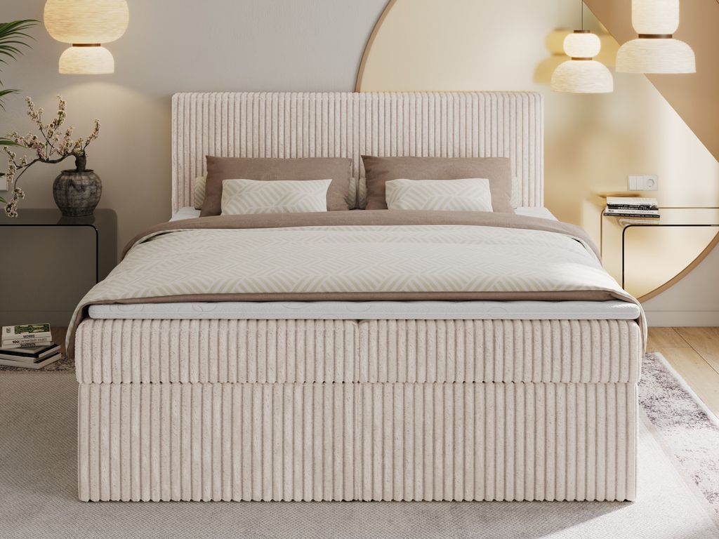 MKS MEBLE Boxspringbett 180x200 Beige Cord, | Kaufland.de