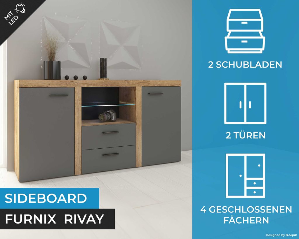 Furnix Kommode Alvor 2F2S 2-türige Anrichte | Kaufland.de