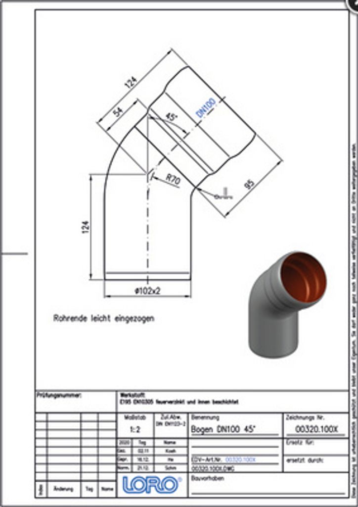 LORO-X-Bogen 00320. DN 100 45 Grad Bolzen | Kaufland.de