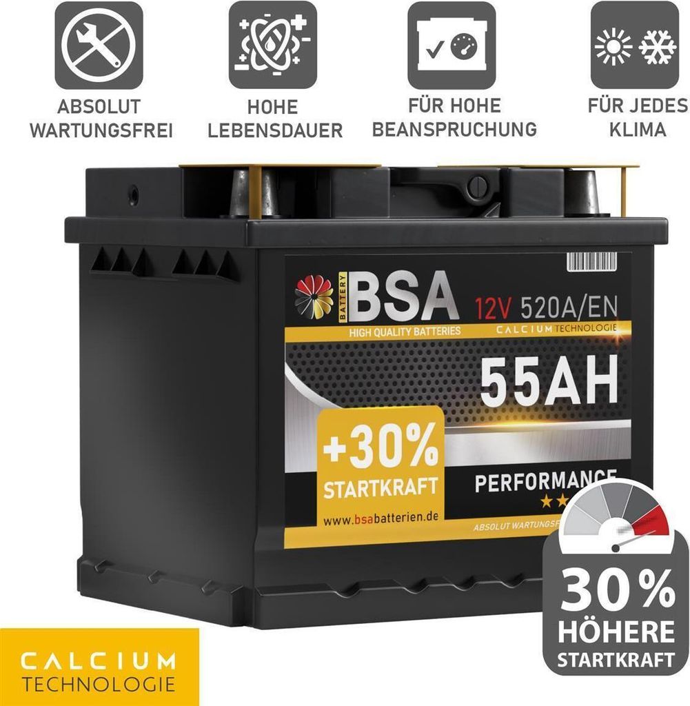 BSA Autobatterie 55Ah 12V Batterie 520AEN | Kaufland.de
