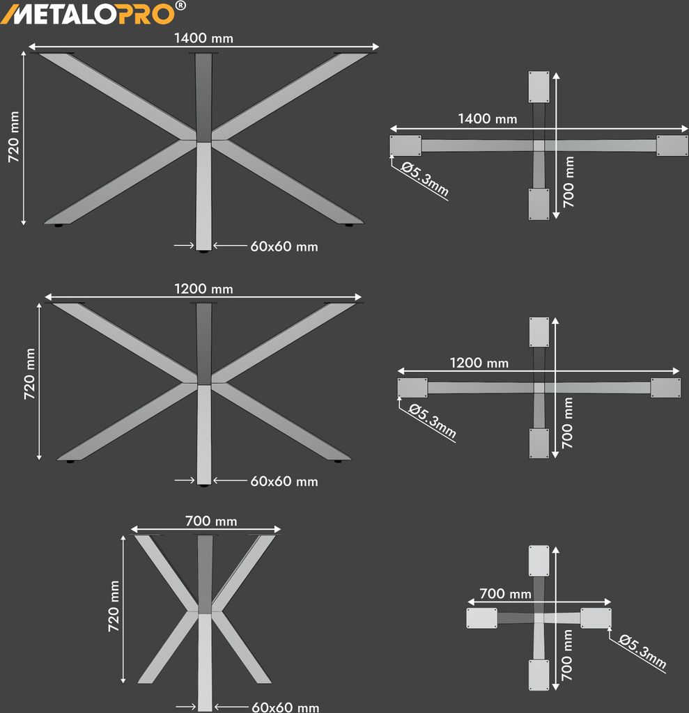 MetaloPro Nohy ke stolu Spider, kovové nohy | Kaufland.cz