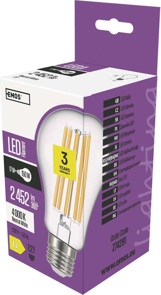 EMOS LED žiarovka Filament A67 / E27 / 17 W | Kaufland.sk