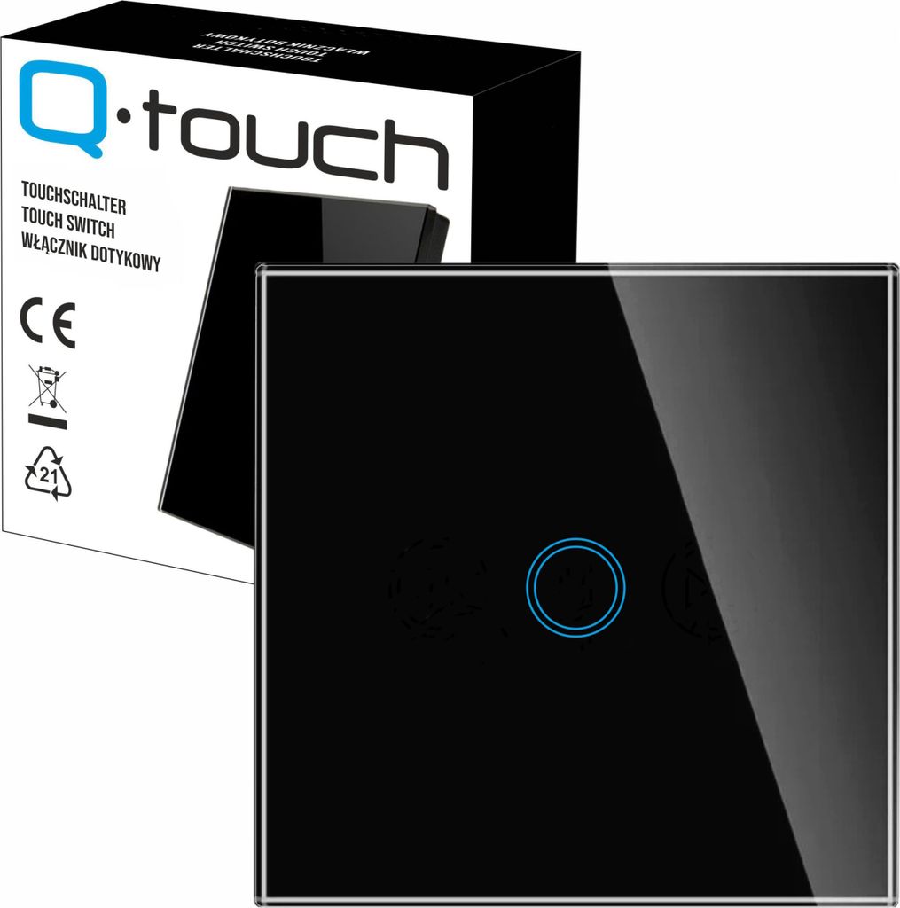 Glas Touch Lichtschalter 1-Fach Schalter LED schwarz