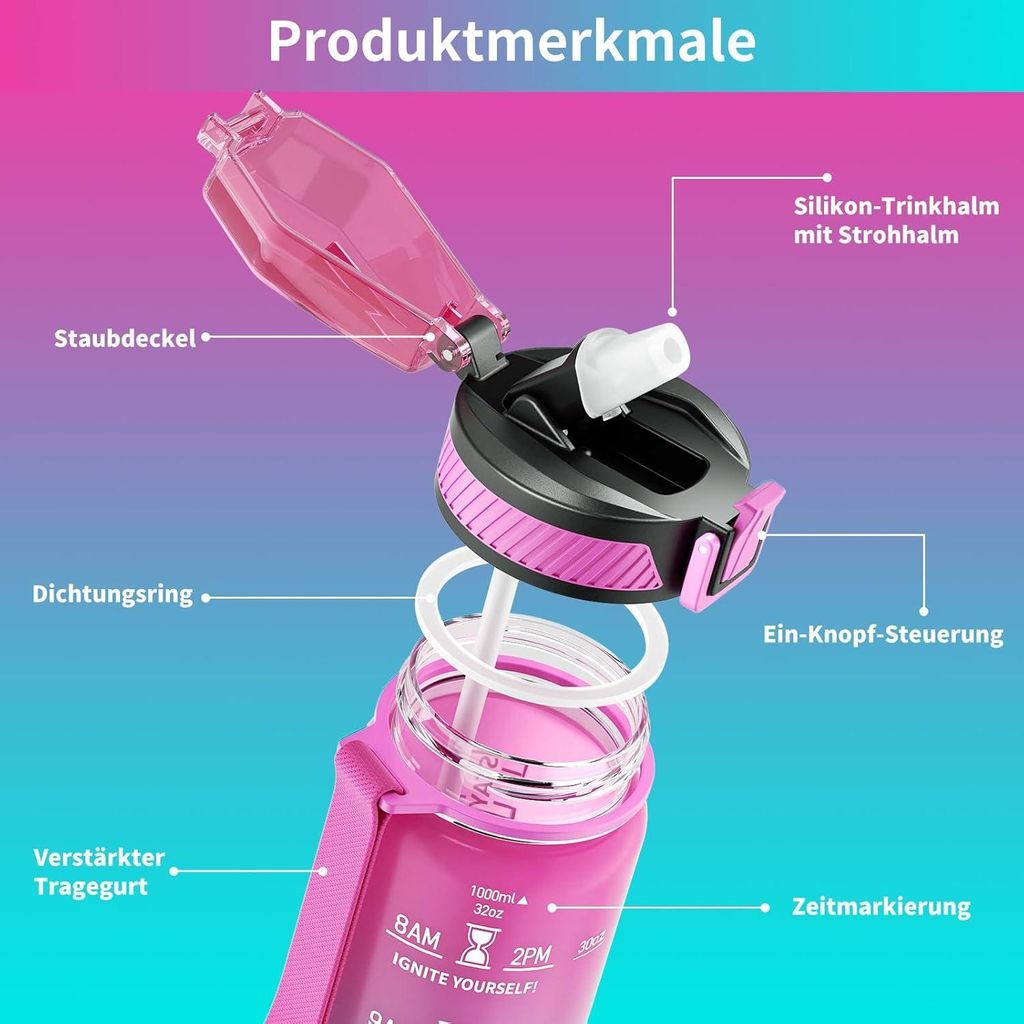 Trinkflasche 1L BPA-frei Tritan mit Strohhalm | Kaufland.de