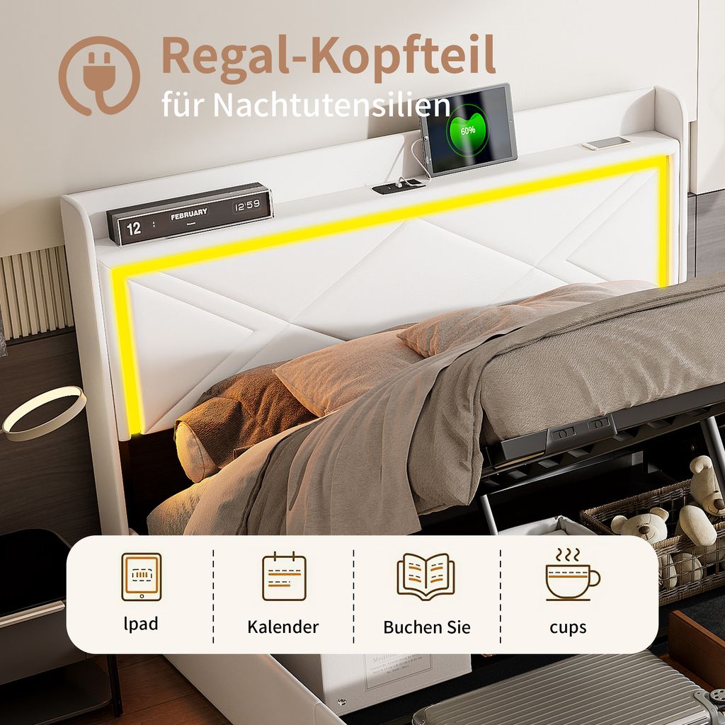 Čalouněná postel Fortuna Lai 140x200 cm s LED | Kaufland.cz