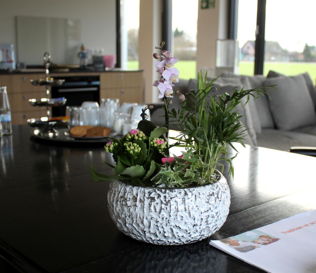 Keramik Pflanz-Gefäß rund weiß-silber Ø 23cm x 12cm