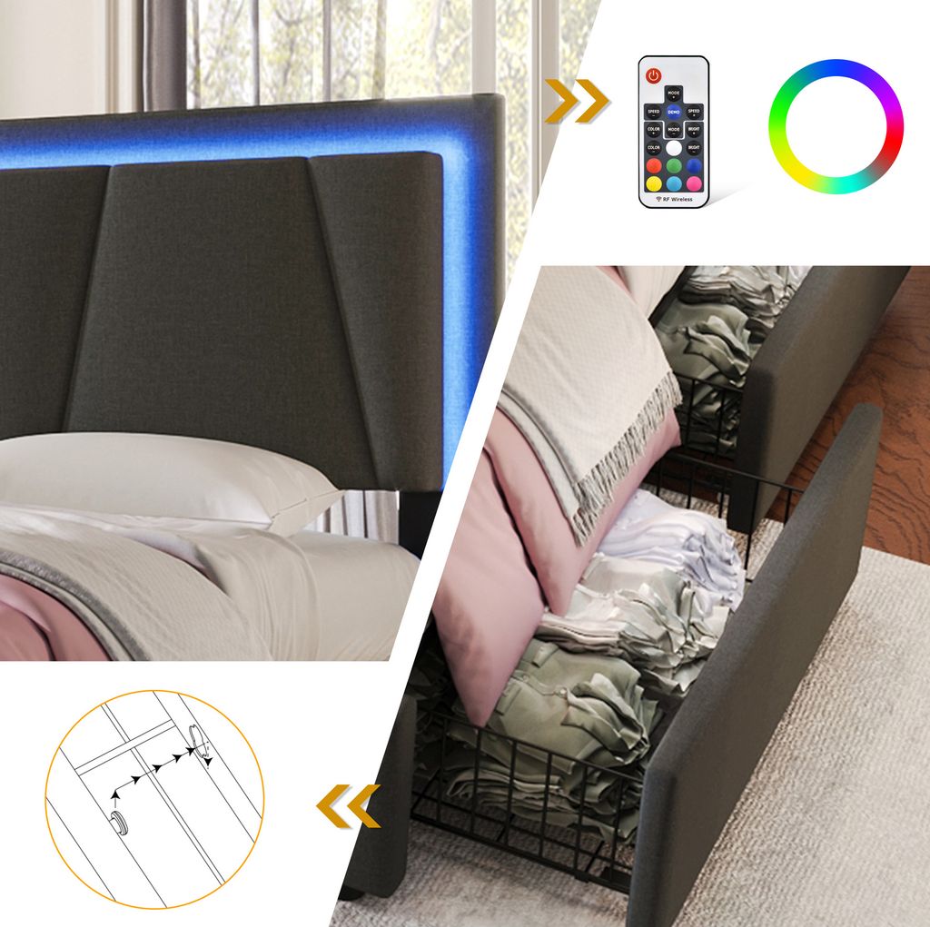 Čalouněná postel Sweiko 160x200 cm s LED | Kaufland.cz