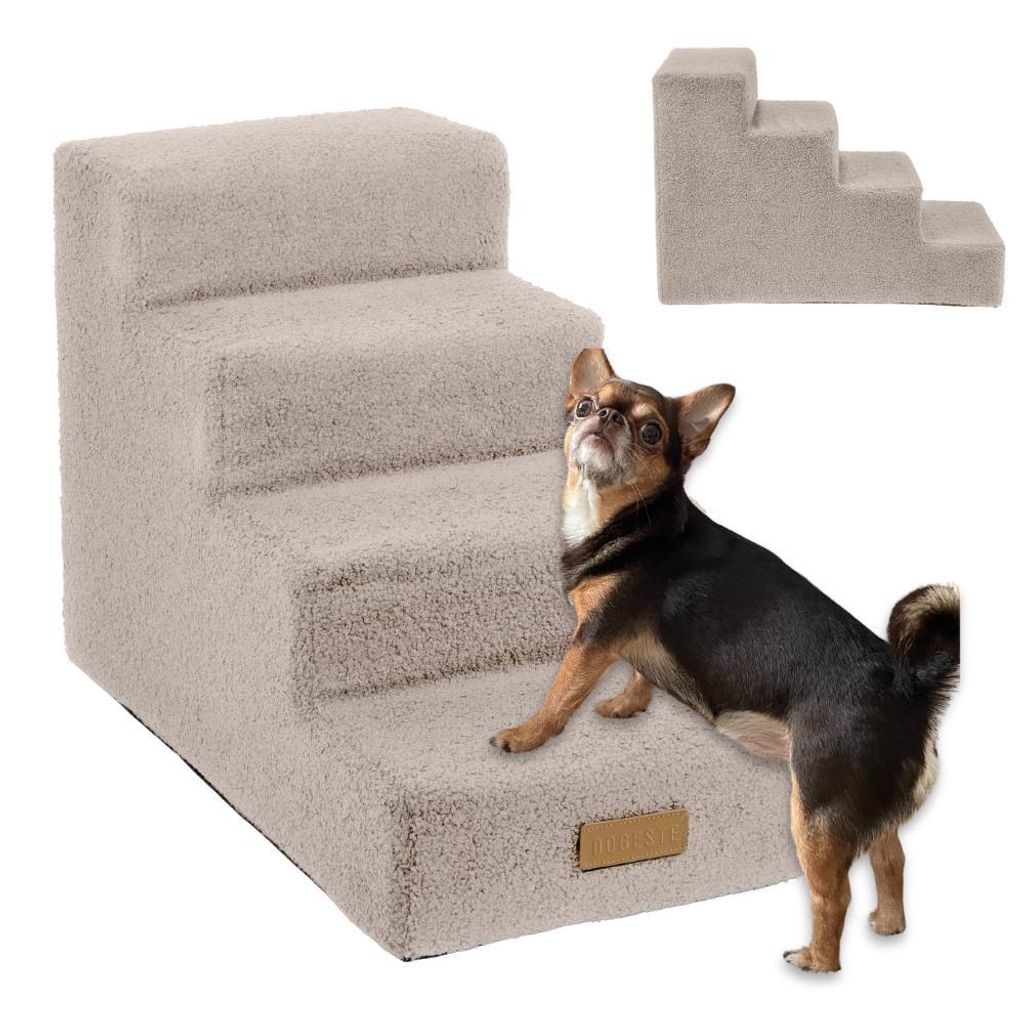 Schodíky pre psov 4 schodíky sivá ovčia koža
