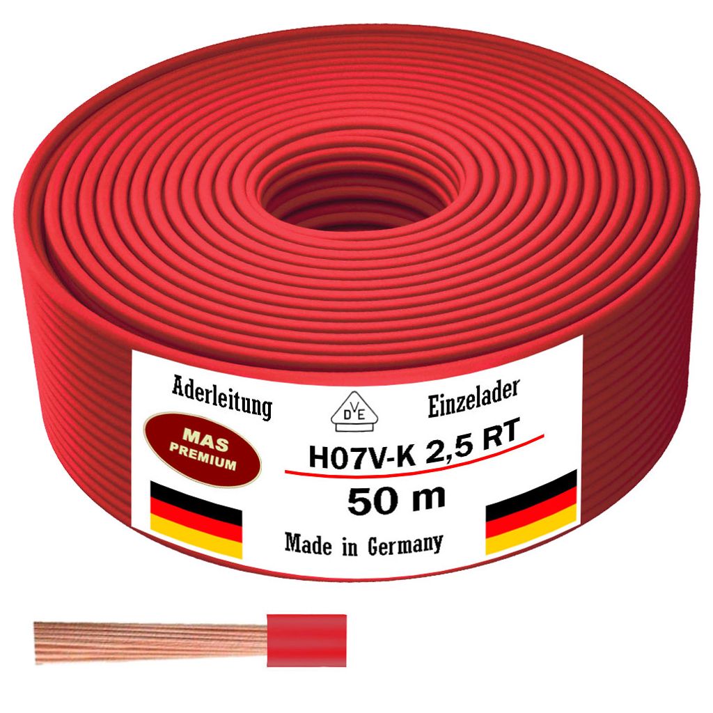 50m Aderleitung H07 V-K RT 1x2,5 mm² Rot | Kaufland.de
