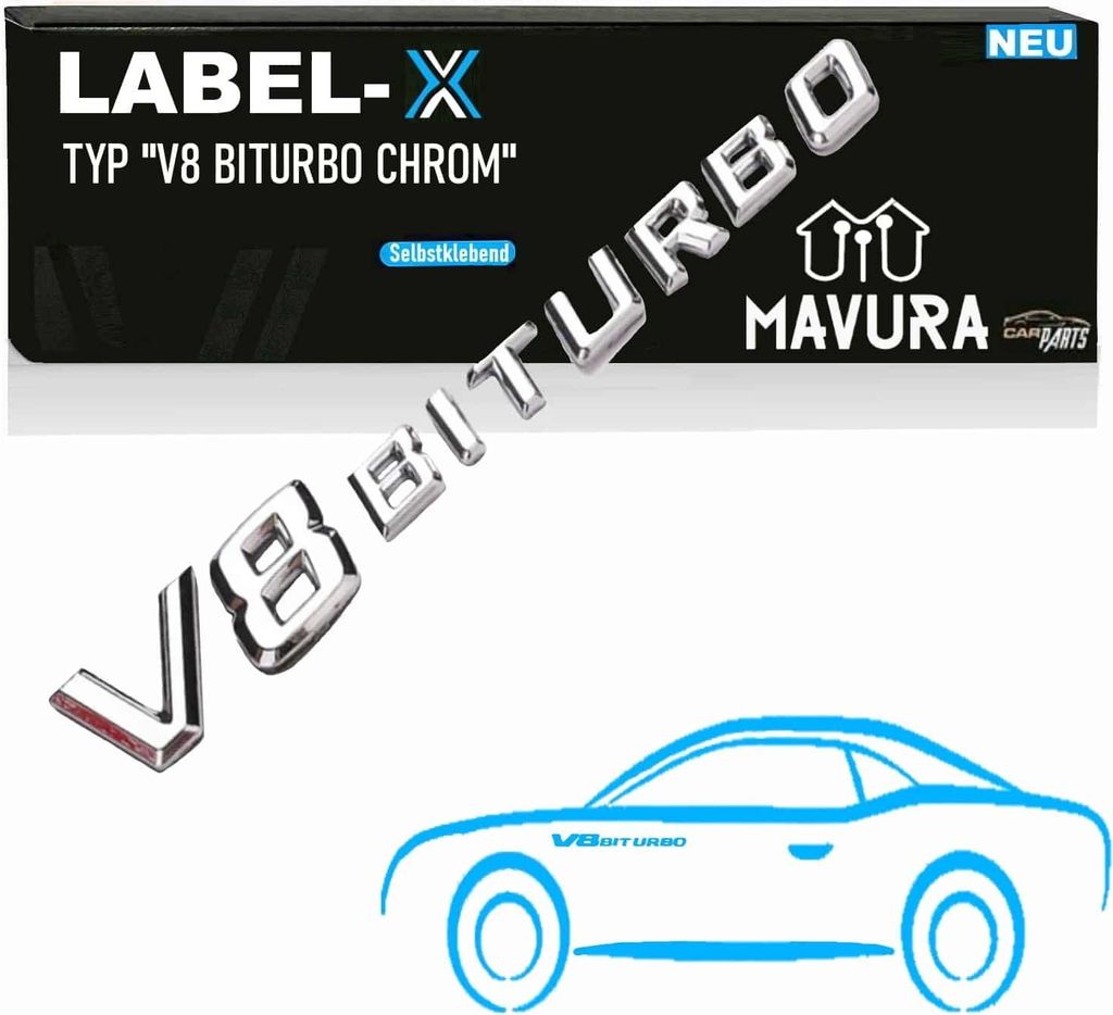 LABEL-X V8 Biturbo nápis 3D emblém chróm G63 S63 SL63 CL63