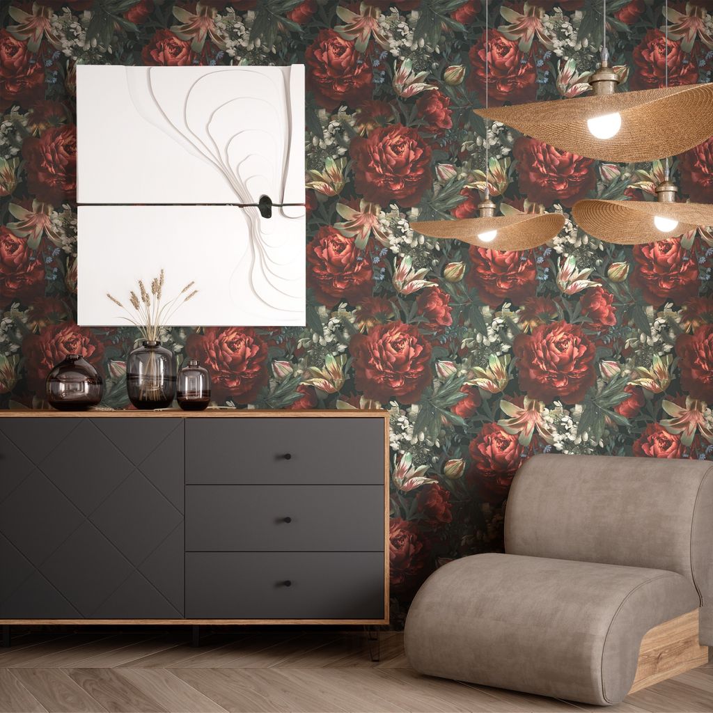 NEWROOM Tapete Rot Vliestapete Blumen - | Kaufland.de