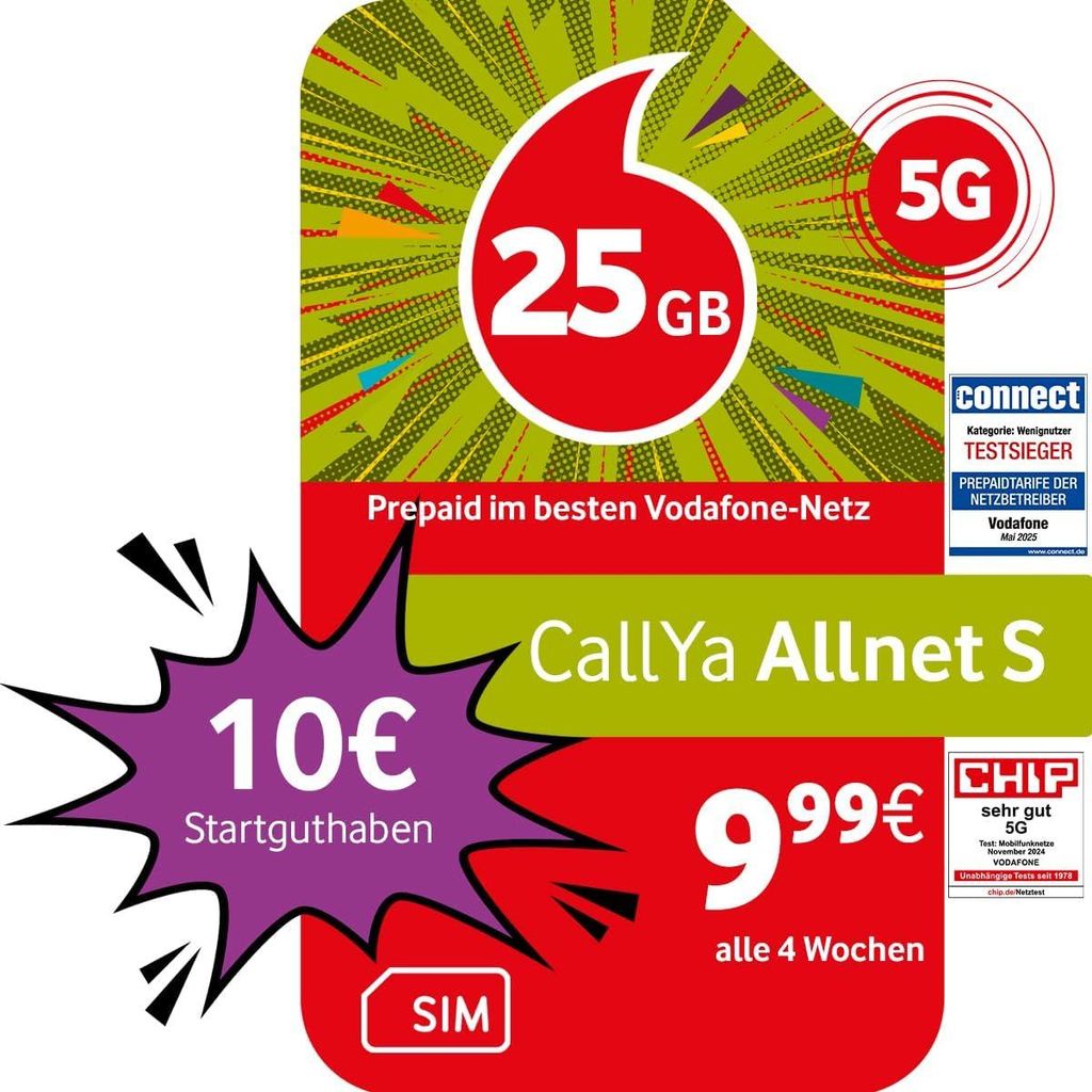 Vodafone Prepaid CallYa S|25 GB|10 EUR Startguthaben|ohne