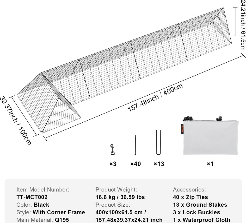 VEVOR kurací tunel, 400 x 100 x 61,5 cm (D x | Kaufland.sk