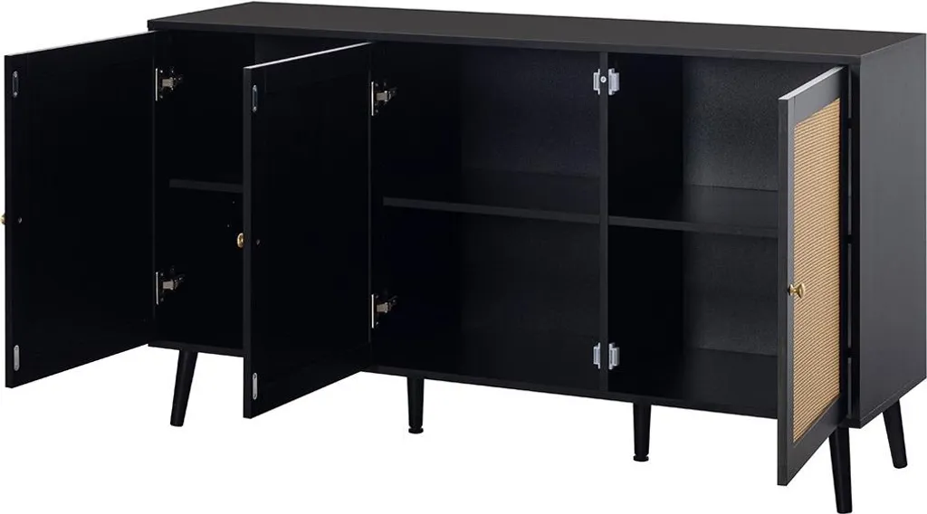 Buffet bas gain de place noir 3 portes avec cannage aéré Goto | vep ...