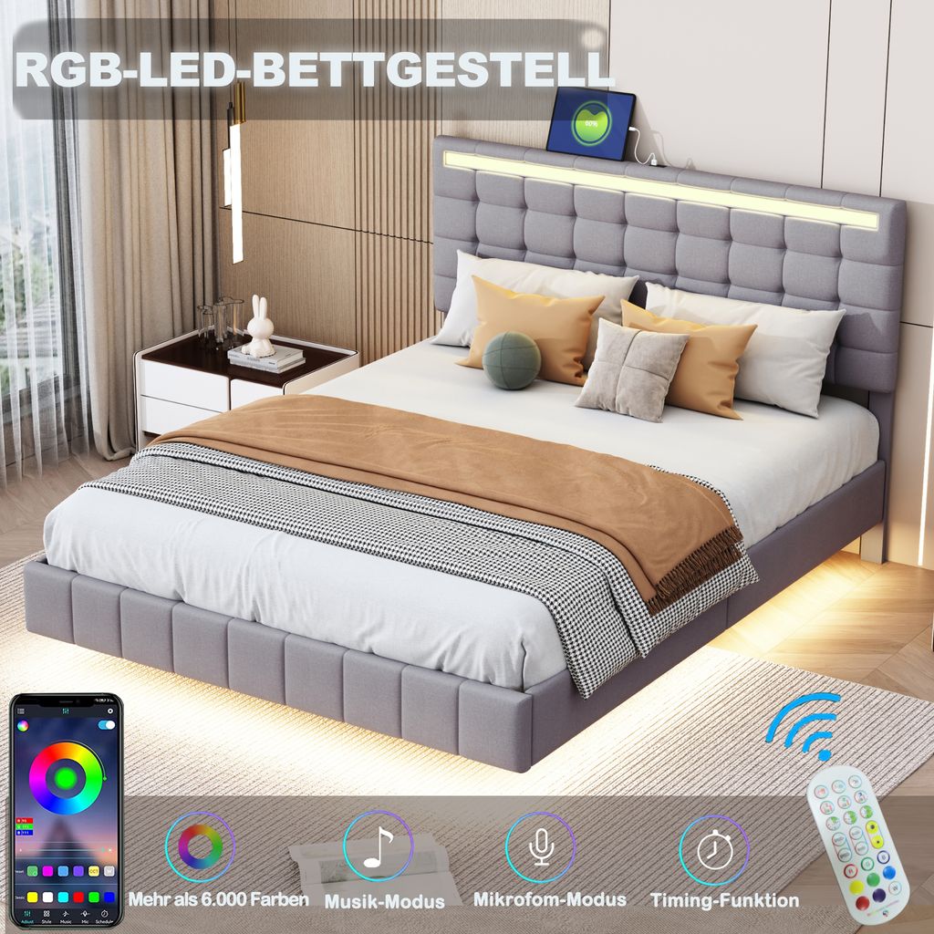 Čalouněná postel Merax 140x200 cm s LED | Kaufland.cz