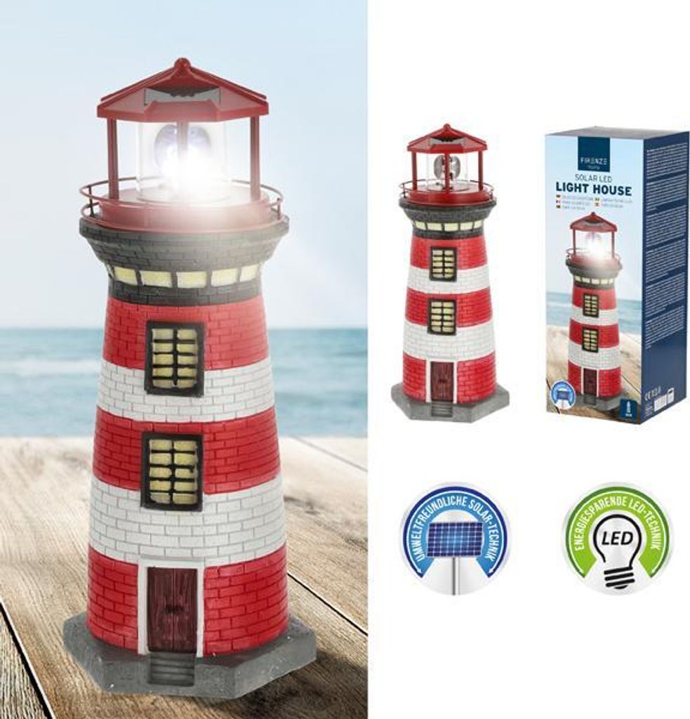 CEPEWA - LED Solar Leuchtturm Leuchtfeuer Turm 38cm Höhe
