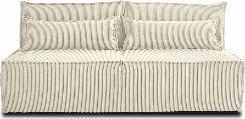 lisa design Sofa Cord Beige mit Schlaffunktion, Bettkasten