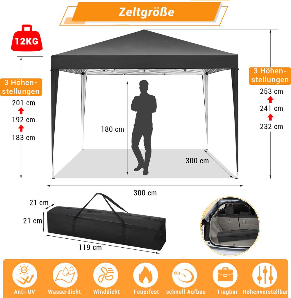 3x3m Pop Up Faltpavillon Outdoor Pavillon | Kaufland.de