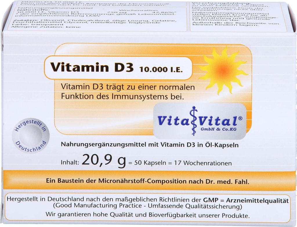 Vita Vital Vitamin D3 10,000 i.E. Kapseln, 50 St. Kapseln