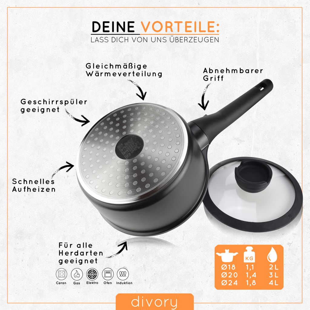 DIVORY Kasserolle 18cm abnehmbarer Griff - 2L | Kaufland.de