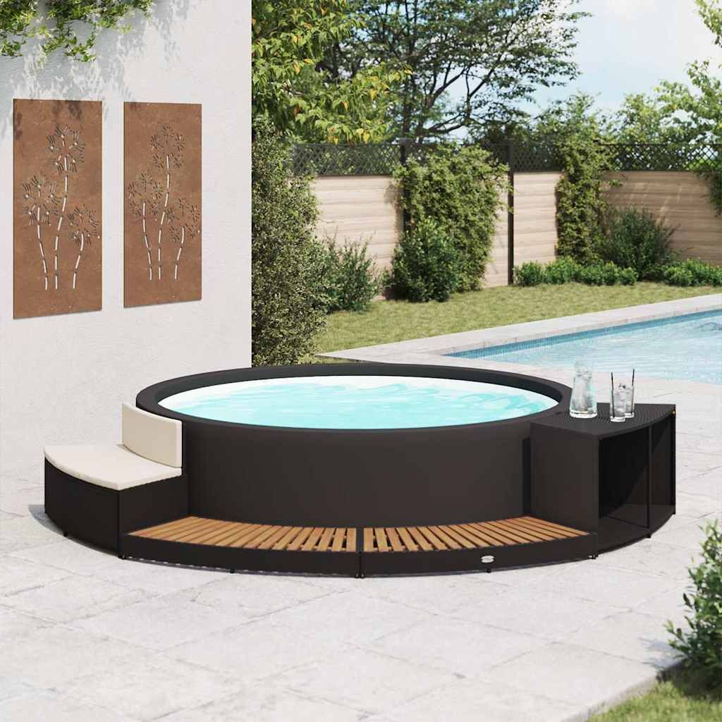 vidaXL Whirlpool-Umrandung Schwarz Poly Rattan & Massivholz