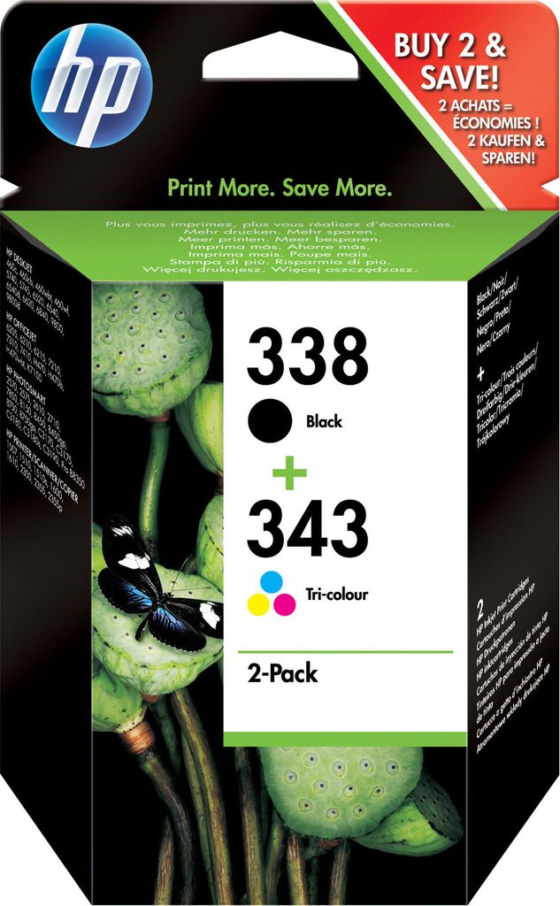 HP 338 Black/343 Tri-color 2-pack Original Ink Cartridges